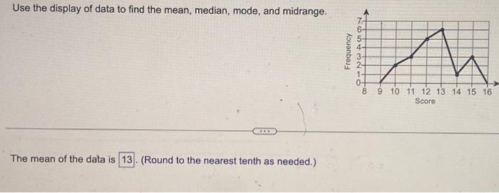 Solved Use the display of data to find the mean, median, | Chegg.com