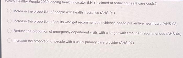 Solved Which Healthy People 2030 leading health indicator | Chegg.com
