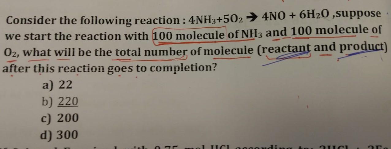 Solved Consider the following reaction: 4NH3+5O2⇒4NO+6H2O, | Chegg.com