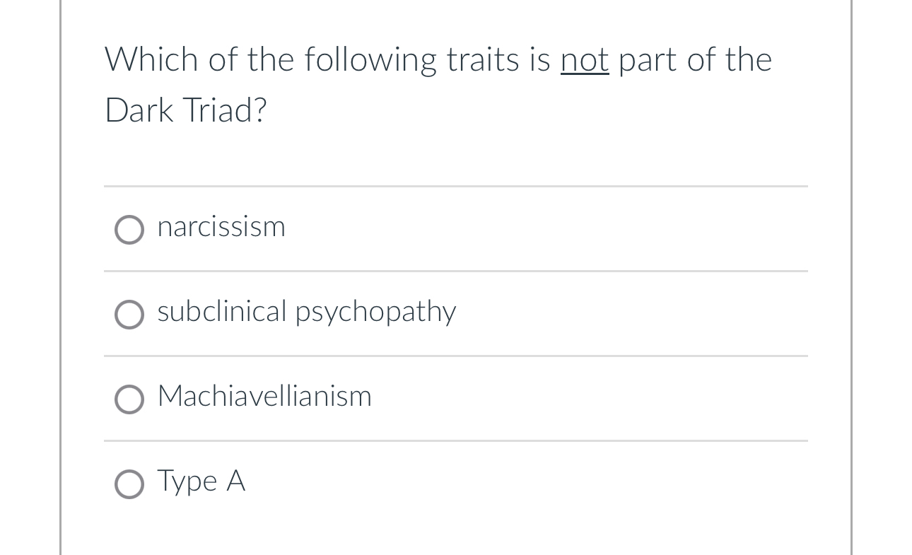 Solved Which of the following traits is not part of the Dark | Chegg.com
