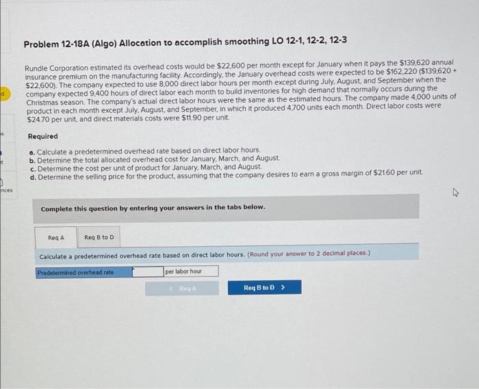 Solved Problem 12-18A (Algo) Allocation to accomplish | Chegg.com