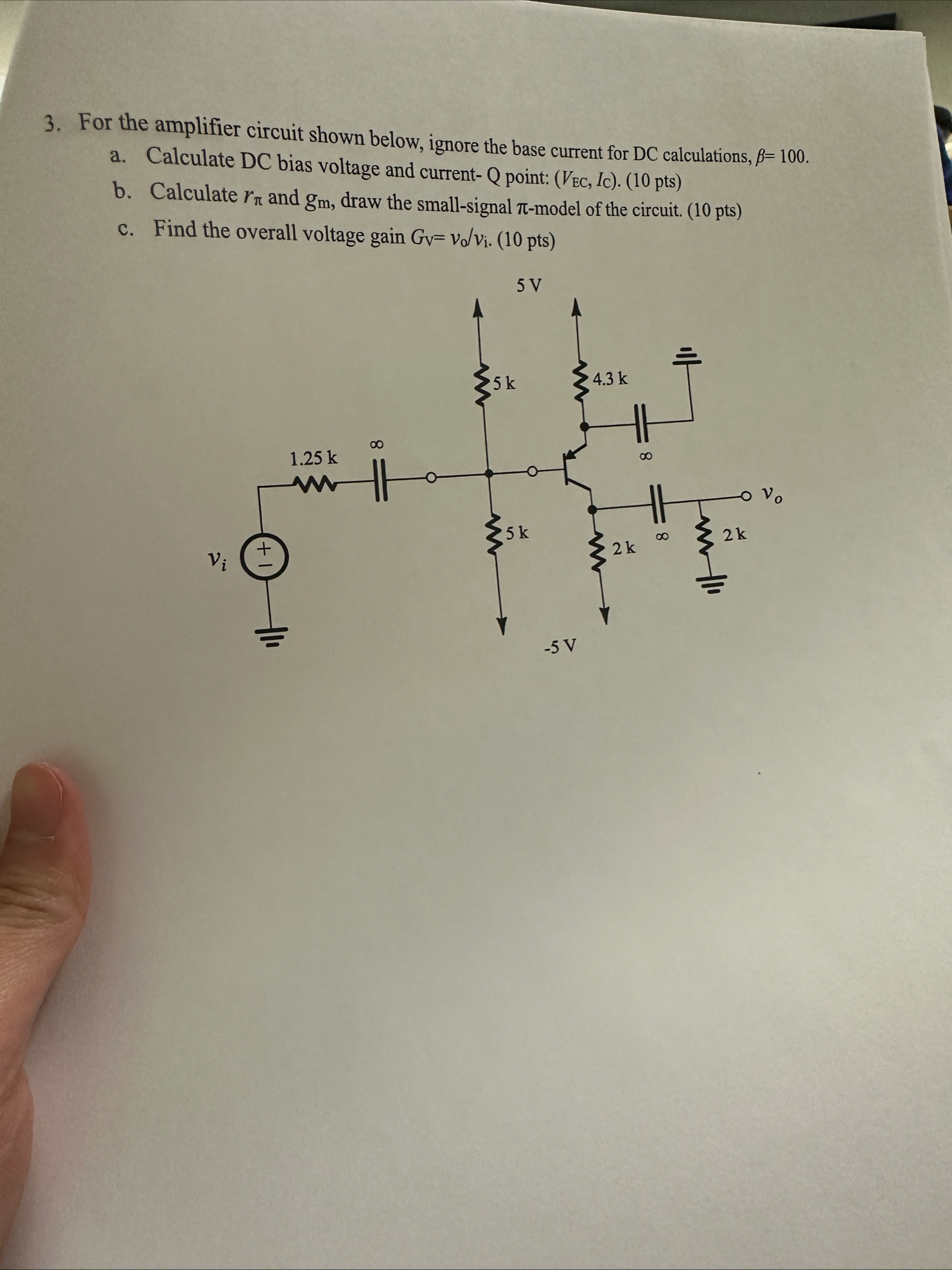 Solved For the amplifier circuit shown below, ignore the | Chegg.com