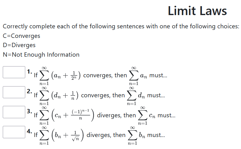 Solved Limit LawsCorrectly complete each of the following | Chegg.com