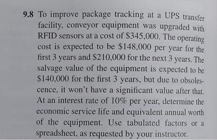 Solved 9.8 To improve package tracking at a UPS transfer | Chegg.com