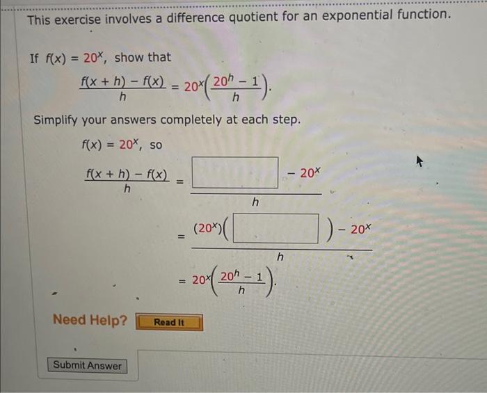 Solved This exercise involves a difference quotient for an | Chegg.com