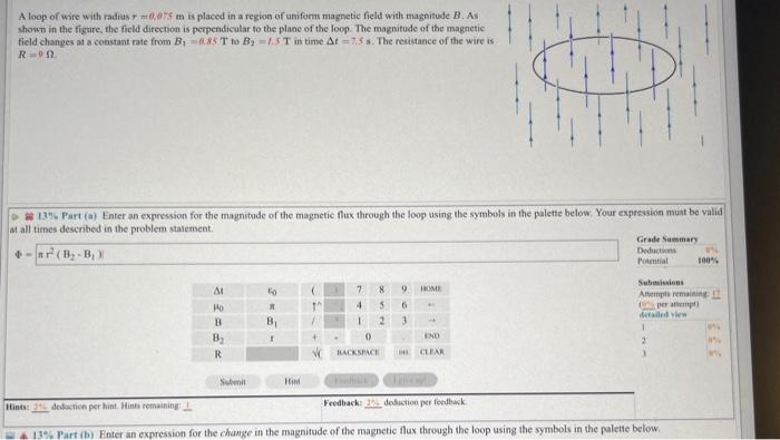 Solved A hoop of wire with radius r=0,075 m is placed in a | Chegg.com