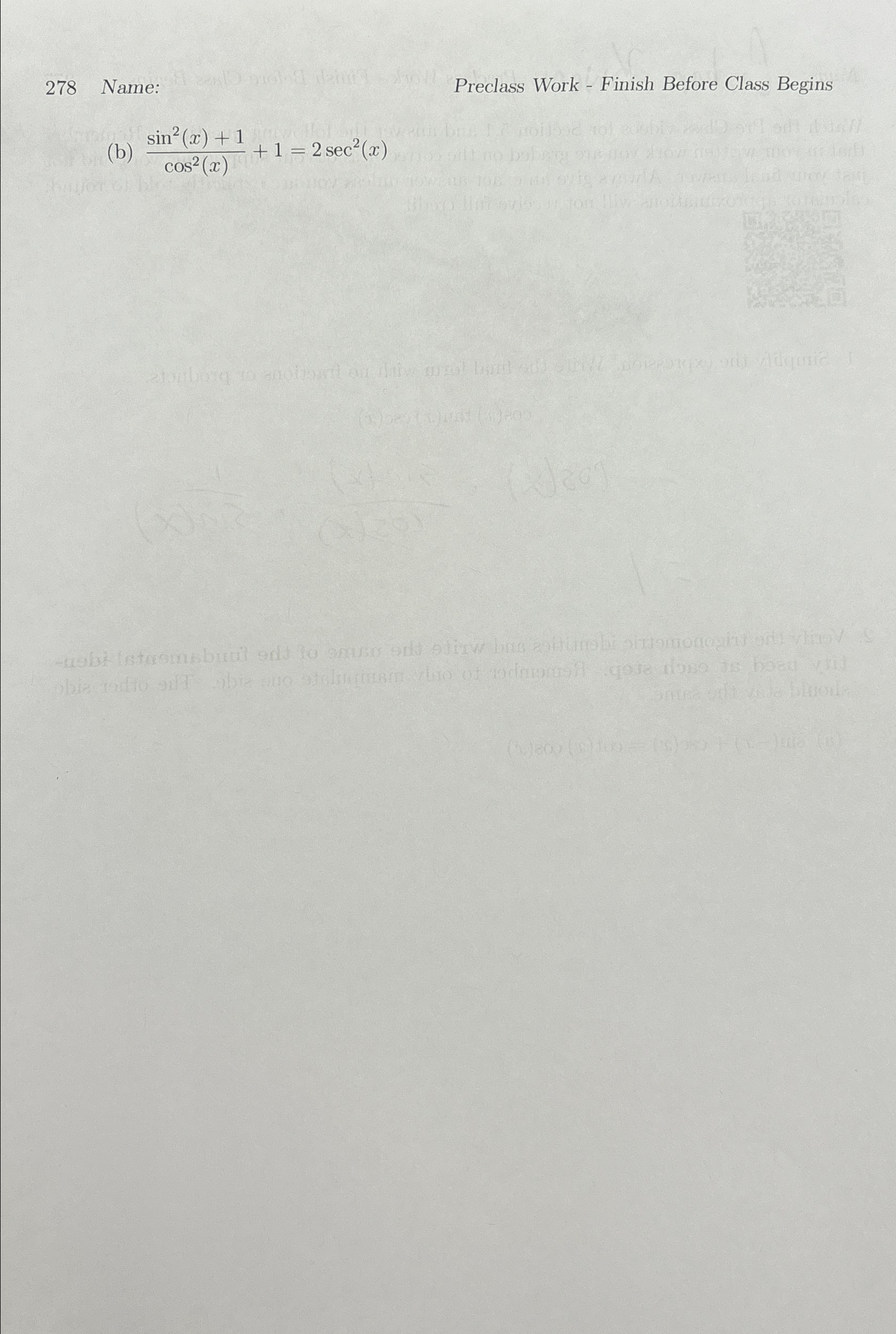 Solved 278 ﻿Name: Preclass Work - ﻿Finish Before Class | Chegg.com