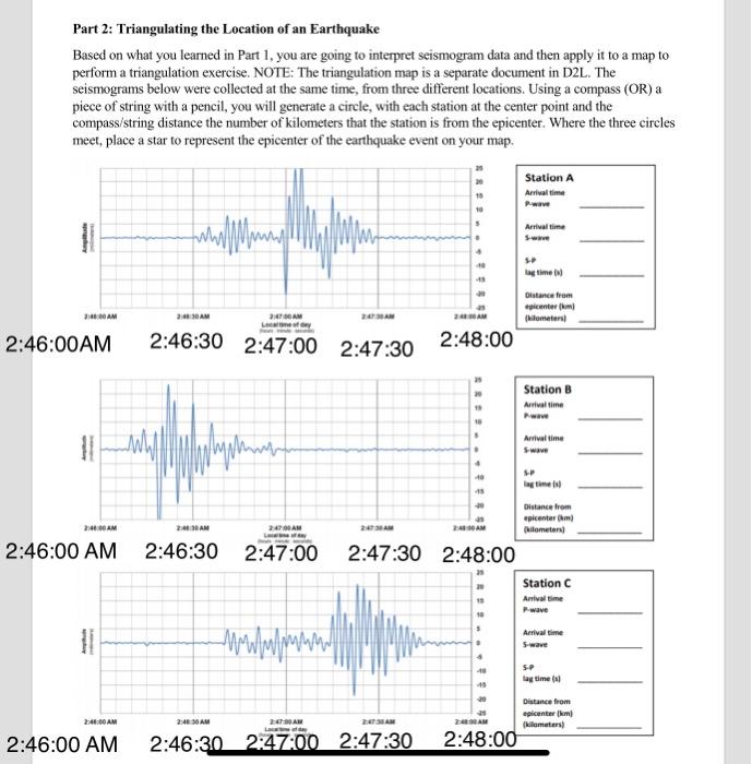 Solved Part 2: Triangulating the Location of an Earthquake | Chegg.com