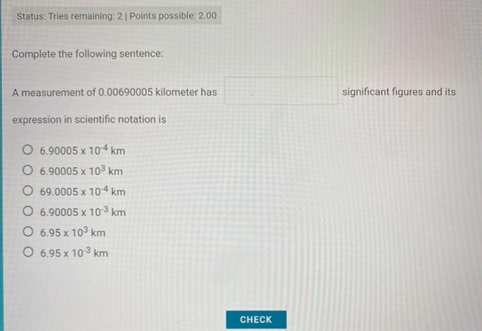 Solved Status: Tries remaining: 2 | Points possible: 2.00 | Chegg.com