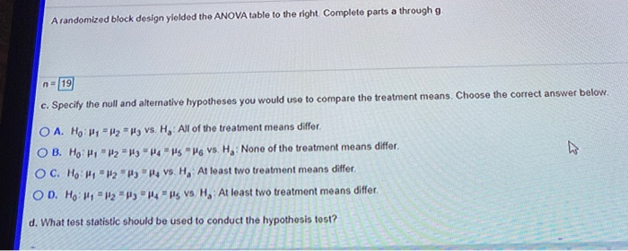 Solved A randomized block design yielded the ANOVA table to | Chegg.com