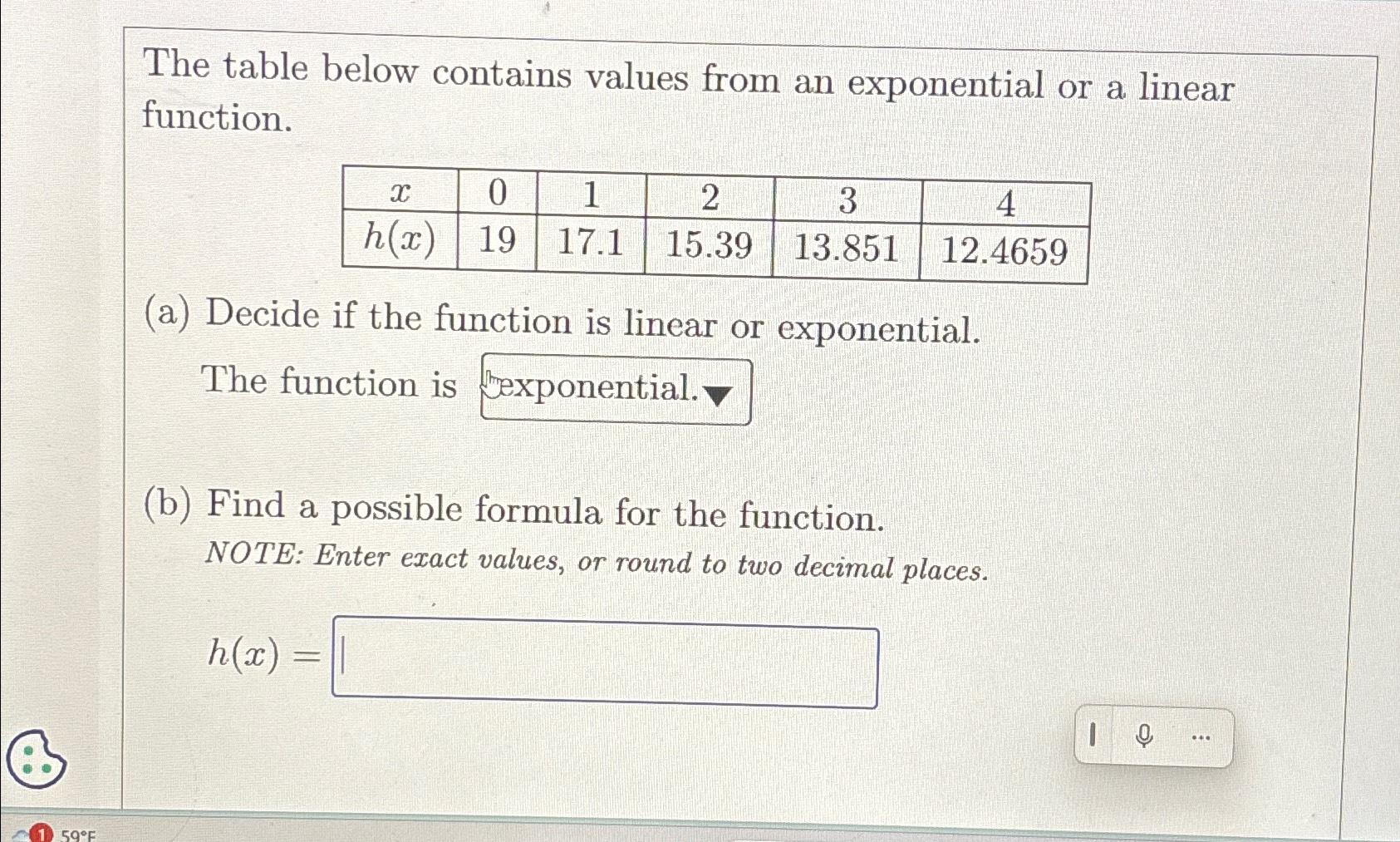Solved The table below contains values from an exponential | Chegg.com