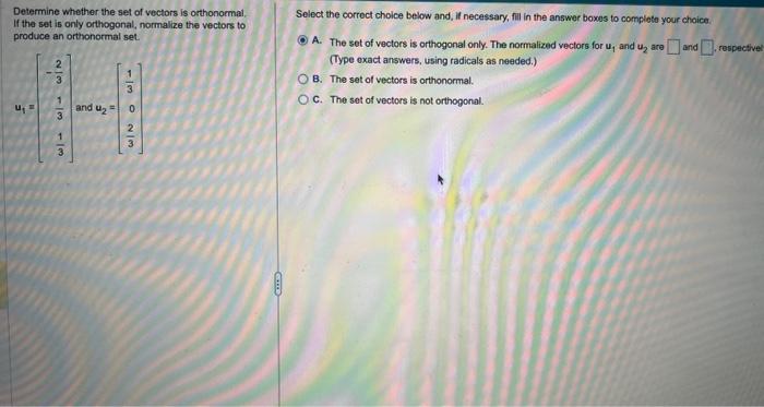 Solved Determine whether the set of vectors is orthonormal, | Chegg.com
