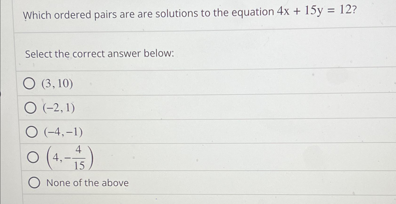 Solved Which ordered pairs are are solutions to the equation | Chegg.com