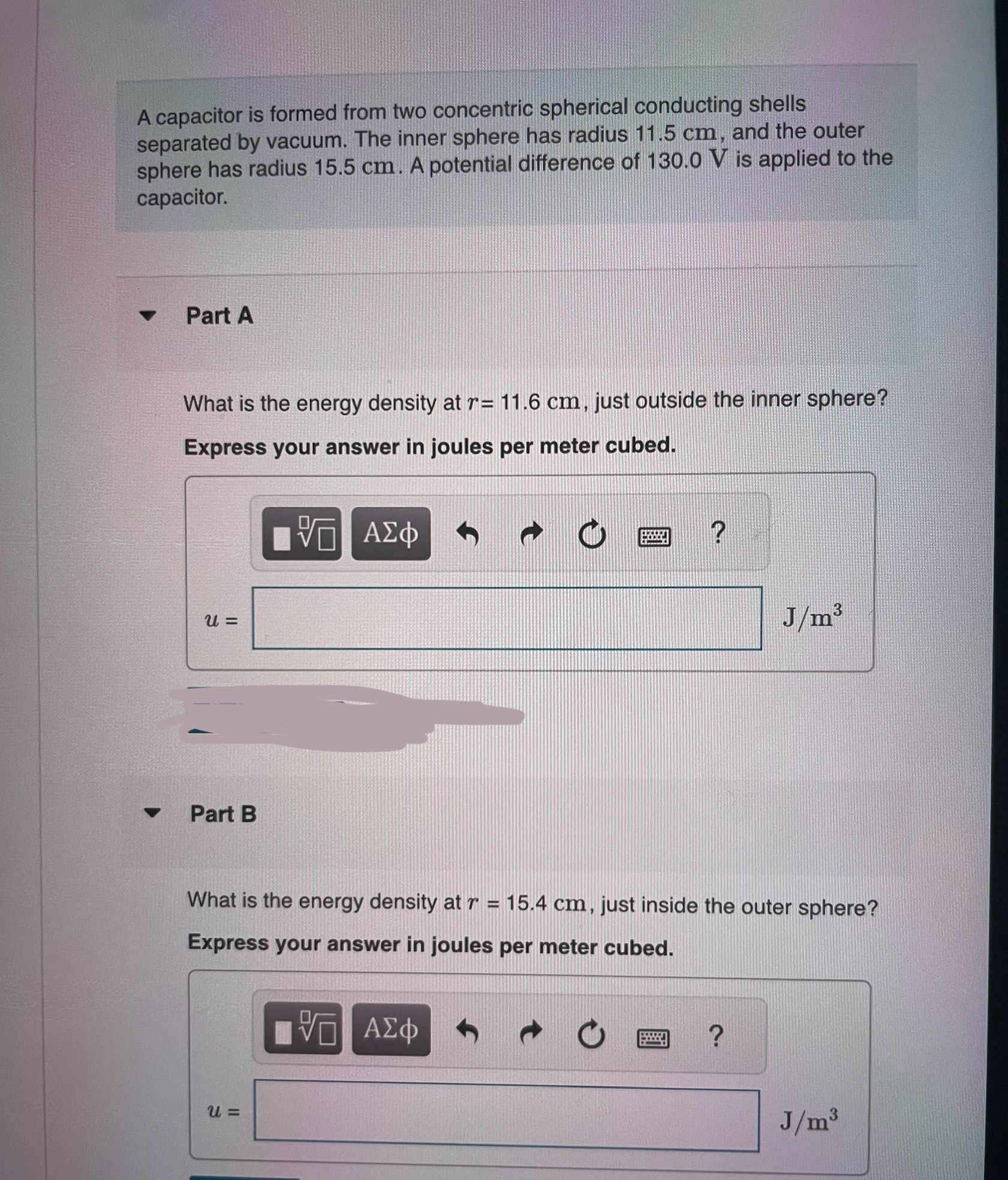 Solved A capacitor is formed from two concentric spherical | Chegg.com