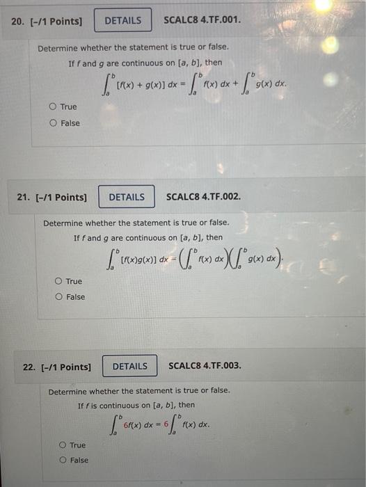 Solved 20. [-/1 Points] DETAILS SCALC8 4.TF.001. Determine | Chegg.com