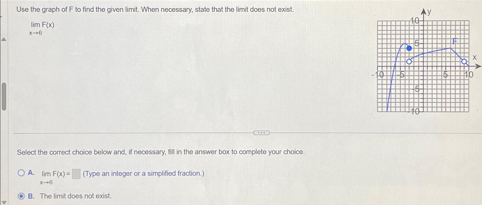 Solved Use the graph of F ﻿to find the given limit. ﻿When | Chegg.com