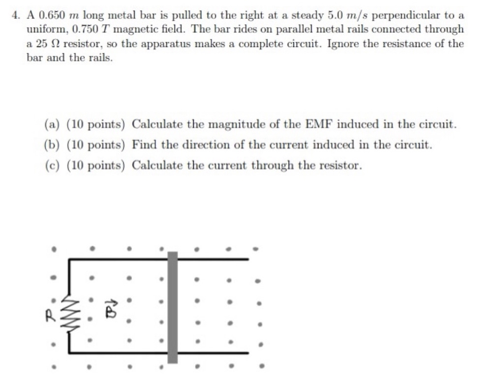 Solved A 0.650m ﻿long metal bar is pulled to the right at a | Chegg.com