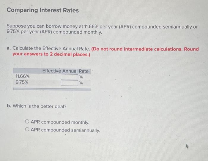 Solved Comparing Interest Rates Suppose you can borrow money | Chegg.com