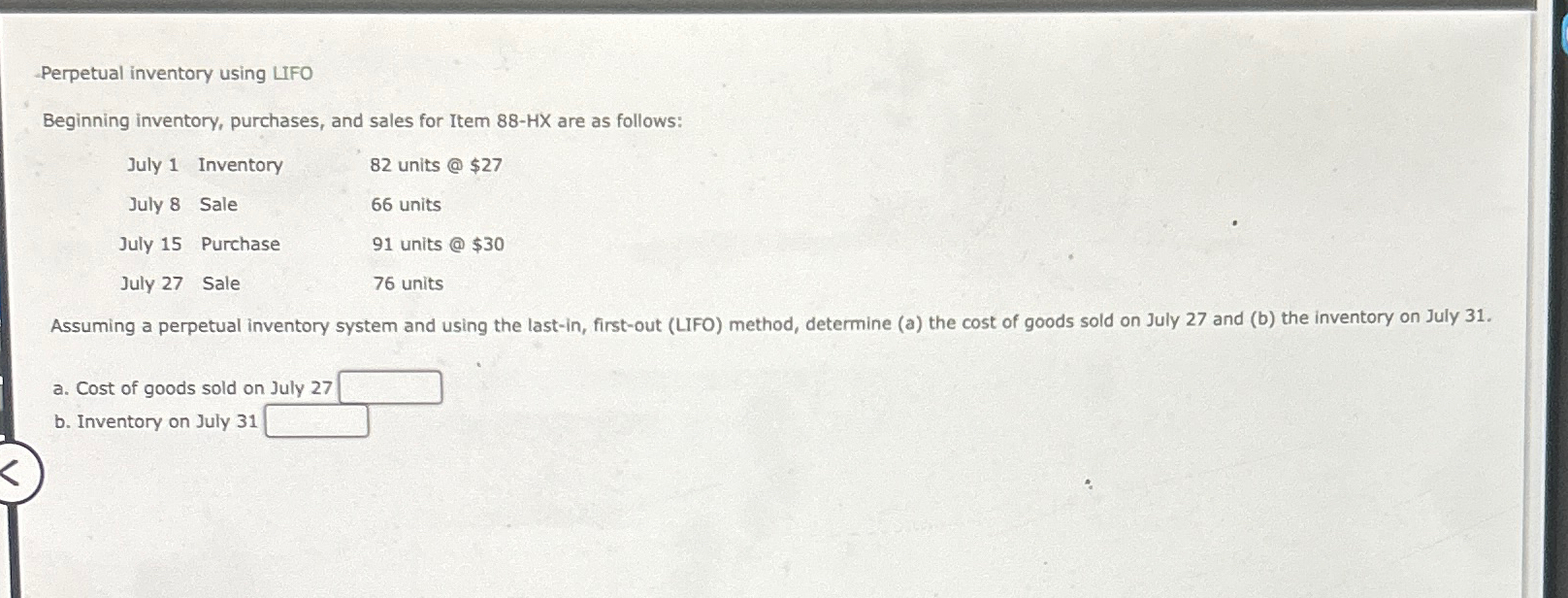 Solved Perpetual inventory using LIFOBeginning inventory, | Chegg.com