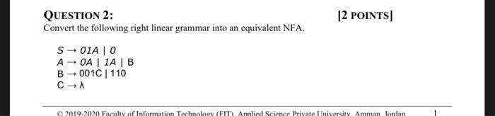 Solved QUESTION 2: Convert the following right linear | Chegg.com