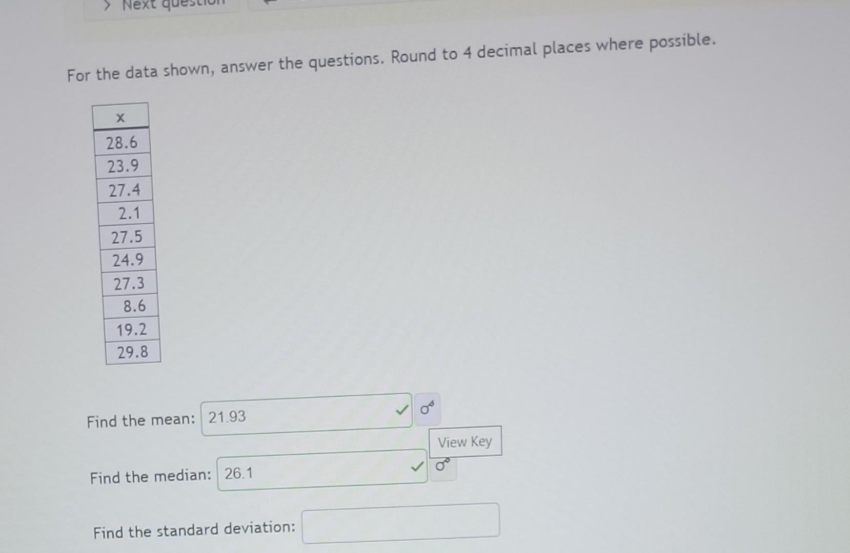 Solved For the data shown, answer the questions. Round to 4 | Chegg.com
