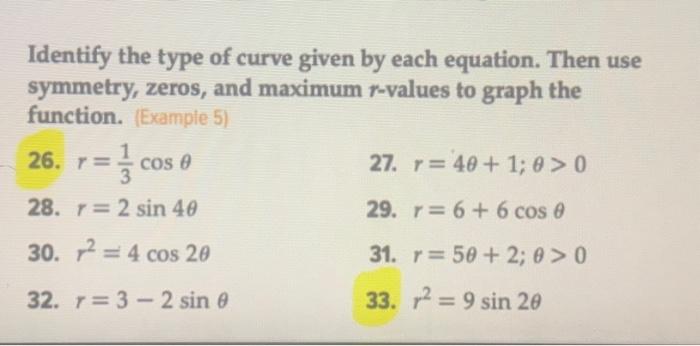 Solved Identify the type of curve given by each equation. | Chegg.com