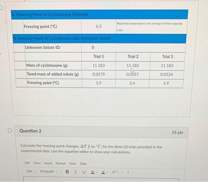 Solved A. Freezing Point of Cyclohexane (Solvent) Freezing | Chegg.com