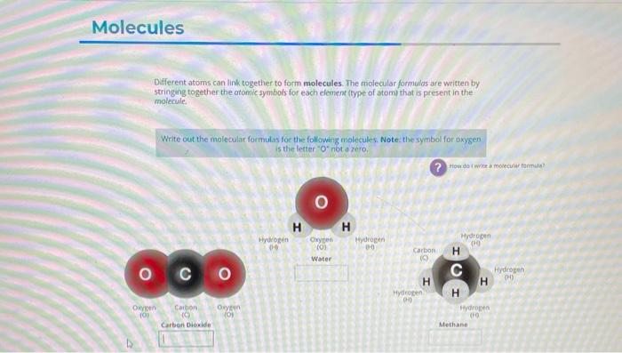 Solved Molecules Different atoms can link together to form | Chegg.com