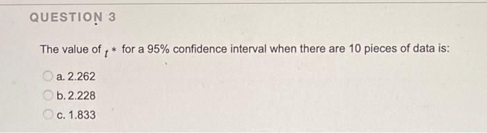 Solved The value of t∗ for a 95% confidence interval when | Chegg.com