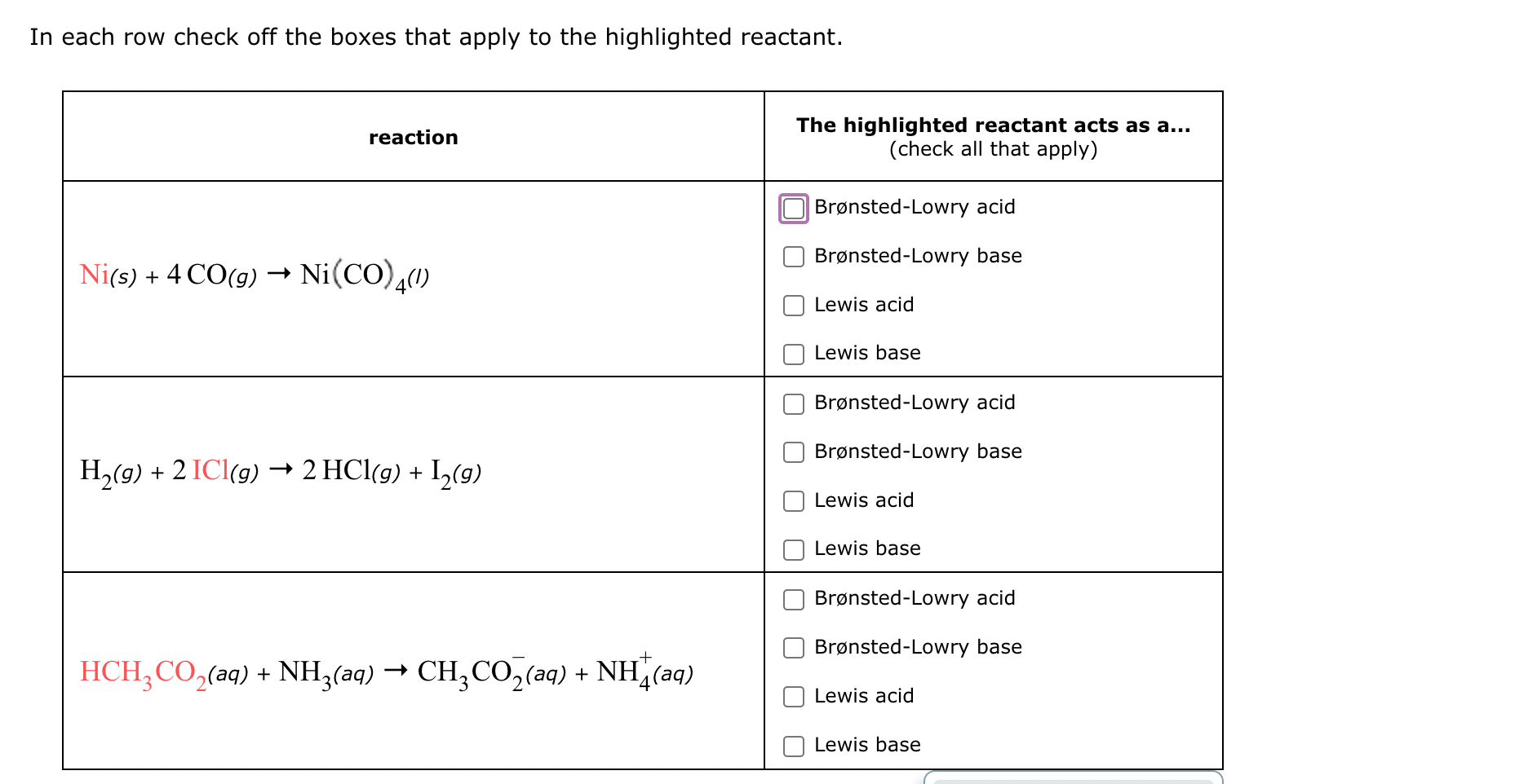 Solved In each row check off the boxes that apply to the | Chegg.com