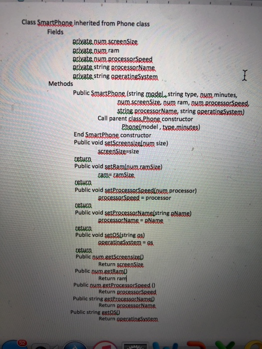 Solved Class SmartPhone in herited from Phone class Fields | Chegg.com