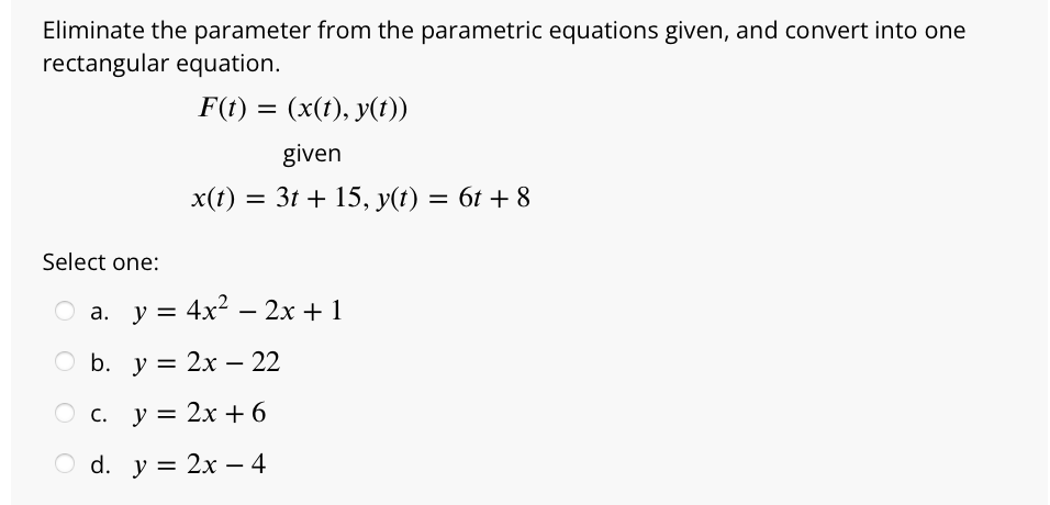 Solved Eliminate the parameter from the parametric equations | Chegg.com