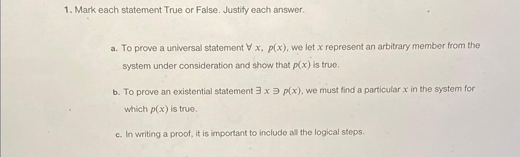 Solved Mark each statement True or False. Justify each | Chegg.com