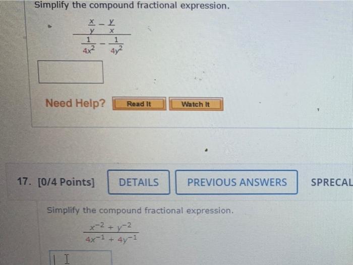Solved Simplify the compound fractional expression. kix Y х | Chegg.com