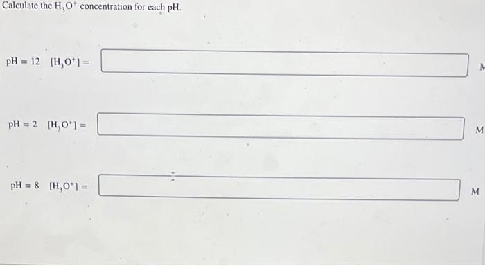 Solved Calculate the H3O+concentration for each pH. | Chegg.com