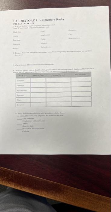 Solved L.NBORNTORY 4: Sedimentary Rocks PHE-LAB INTRCAS | Chegg.com