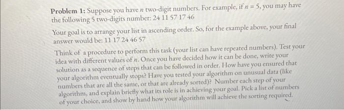 Solved Problem 1: Suppose you have n two-digit numbers. For | Chegg.com