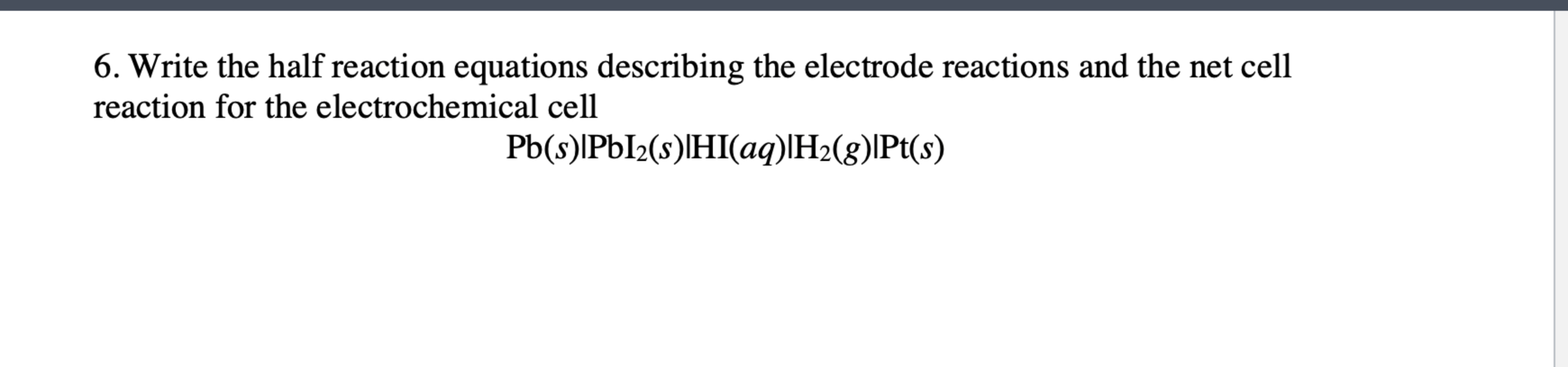 Solved Write The Half Reaction Equations Describing The
