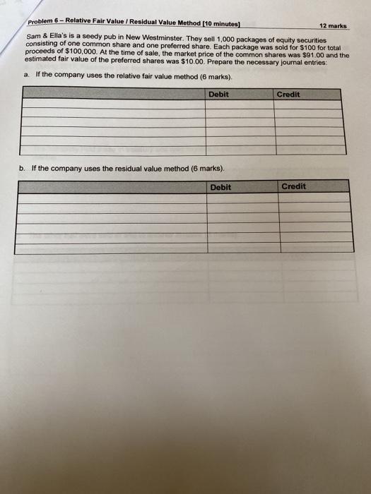 Solved Problem 6 - Relative Fair Value / Residual Value | Chegg.com