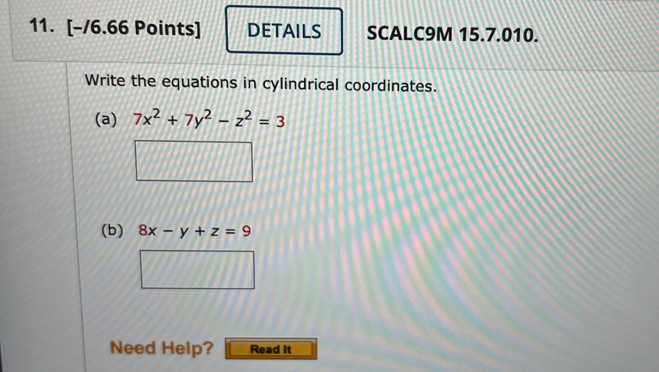 Solved Points]SCALC9M 15.7.010.Write the equations in | Chegg.com