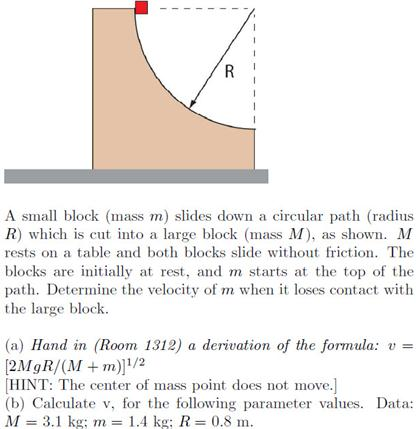 Solved A small block (mass m) slides down a circle path | Chegg.com