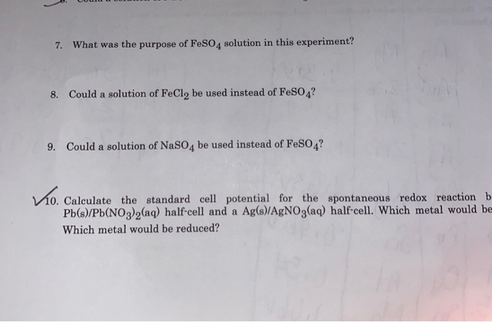 Solved 7. What was the purpose of FeSO4 solution in this | Chegg.com