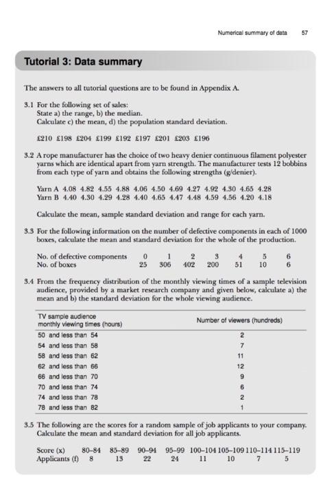 Solved Numerical summary of data 57 Tutorial 3: Data summary | Chegg.com