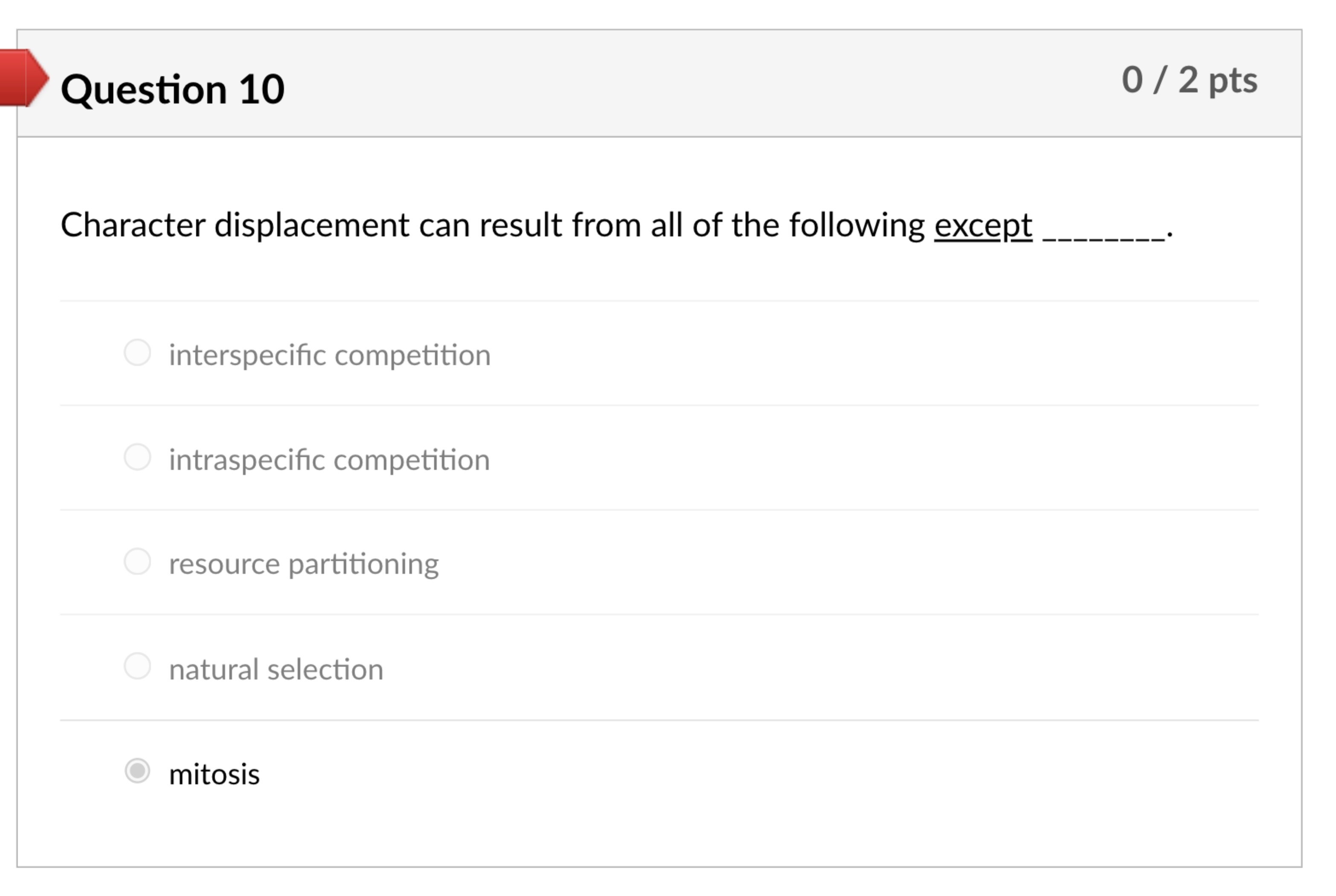 Solved Question 10Character displacement can result from all | Chegg.com