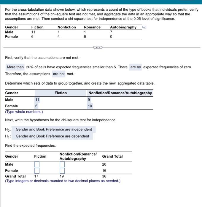 Solved For the cross-tabulation data shown below, which | Chegg.com