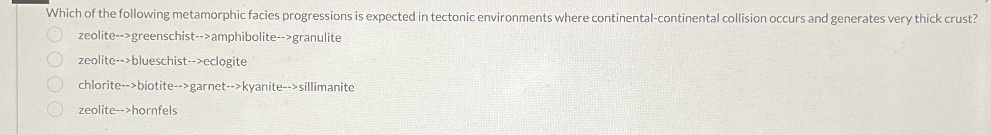Solved Which of the following metamorphic facies | Chegg.com