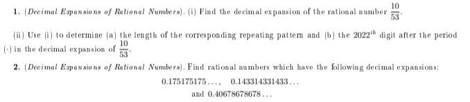 Solved 1. (Decimal Expansions of Rational Numbers). (i) Find | Chegg.com