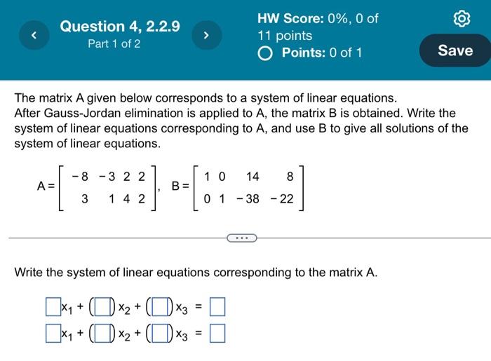 Solved The matrix A given below corresponds to a system of | Chegg.com