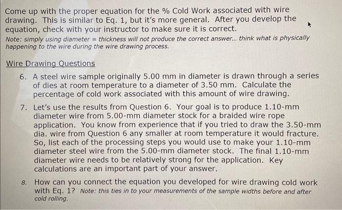 Solved Come up with the proper equation for the % Cold Work | Chegg.com