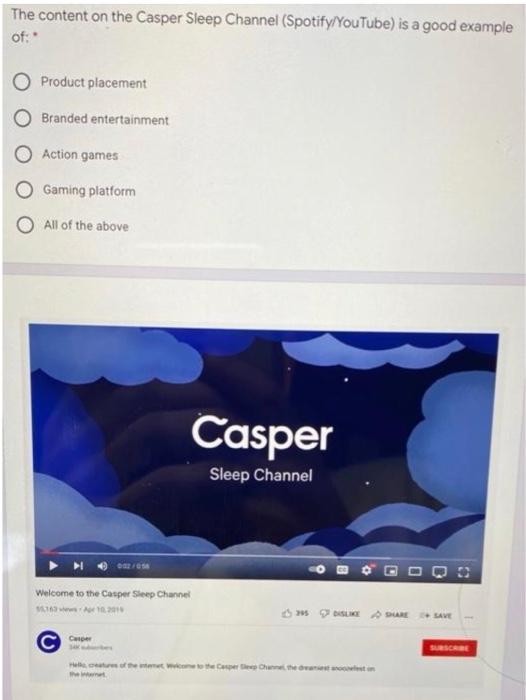 Solved The content on the Casper Sleep Channel | Chegg.com